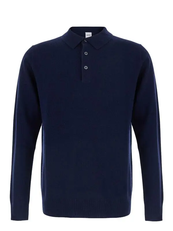 Aspesi Wool-cashmere Knitted Polo Sweater - Blue