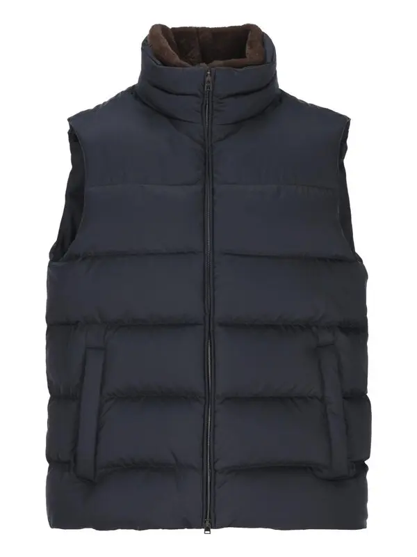 Herno Quilted Down Vest With High Neck - Blue