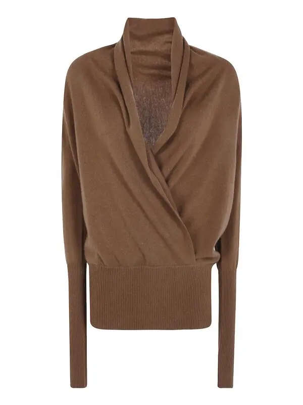 7 For All Mankind Draped Knit Top With Crossover Neckline - Seashell