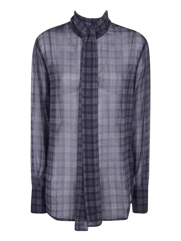 7 For All Mankind Sheer Plaid Blouse - Grey