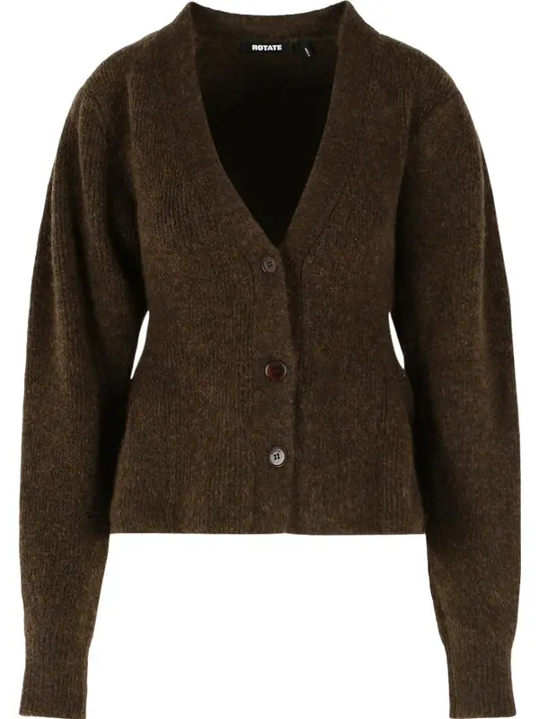 ROTATE BY BIRGER CHRISTENSEN Alpaca Blend V-neck Cardigan - Dark Brown