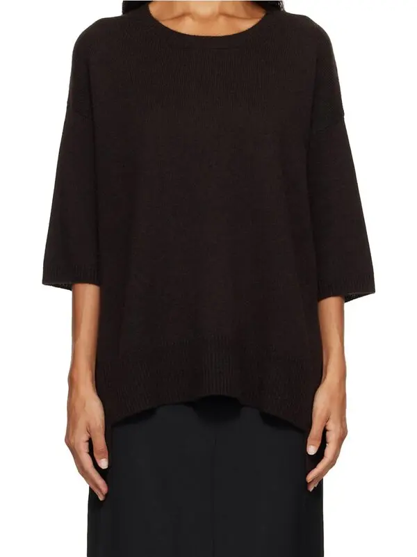 LISA YANG Crew Neck Knitted T-shirt - Brown