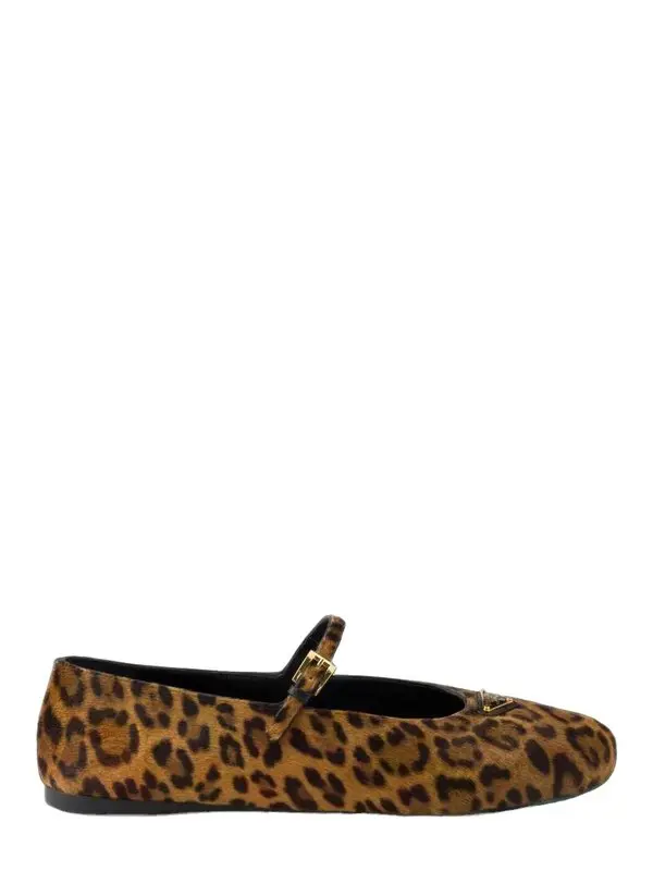 Prada Printed Leather Ballerinas With Logo Detail - Brown