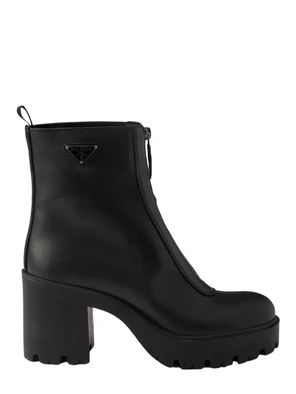 Prada Leather Ankle Boots With Zipper And Platform Sole - Black