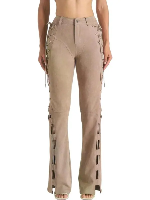Manière De Voir Suede Lace-up Flared Trousers - Neutrals