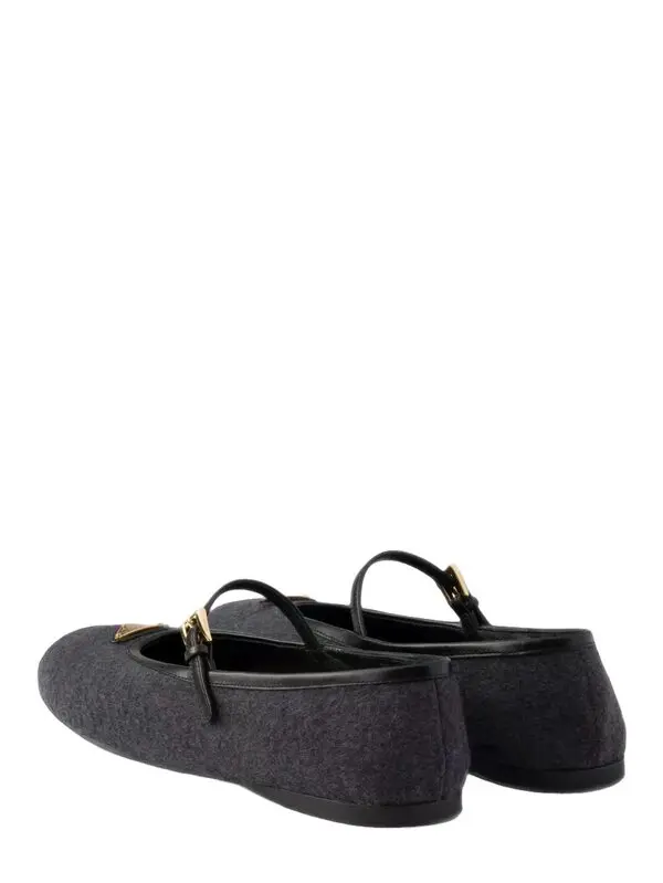 Prada Fabric Ballerinas With Buckled Strap - Grey