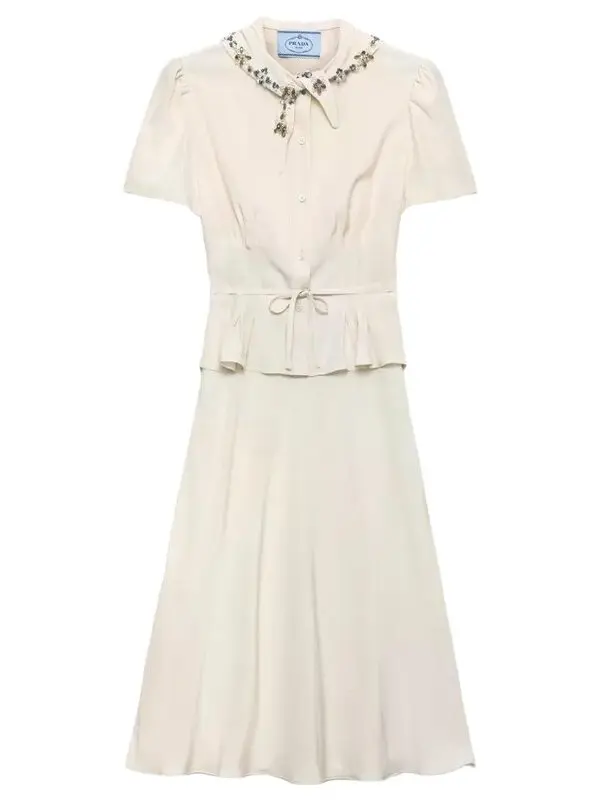 Prada Embroidered Marocain Dress - Neutrals