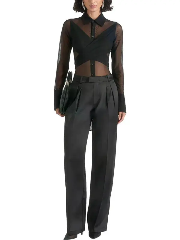 Manière De Voir Sheer Crossover Shirt Bodysuit - Black