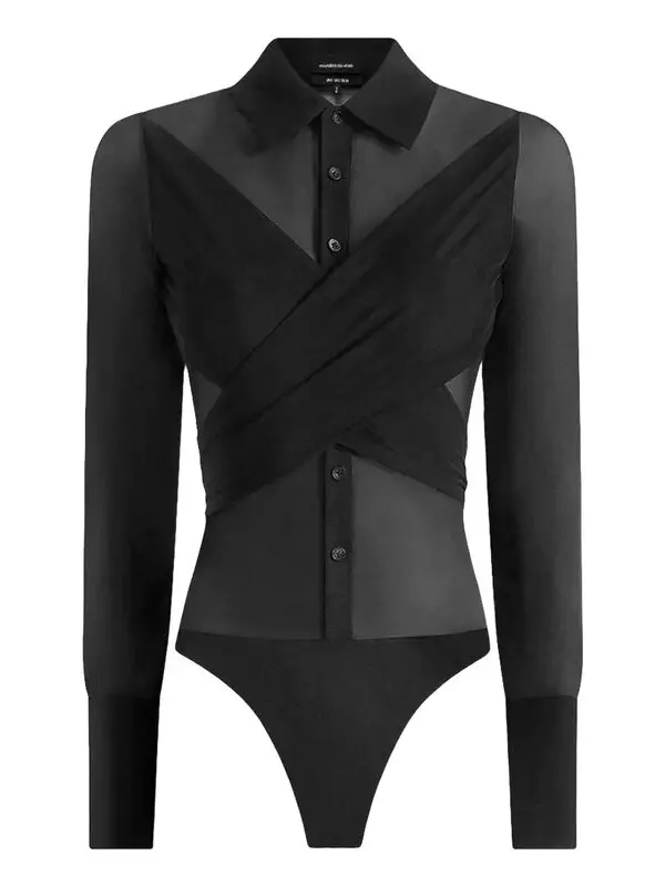 Manière De Voir Sheer Crossover Shirt Bodysuit - Black