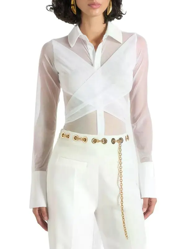 Manière De Voir Sheer Crossover Bodysuit - White