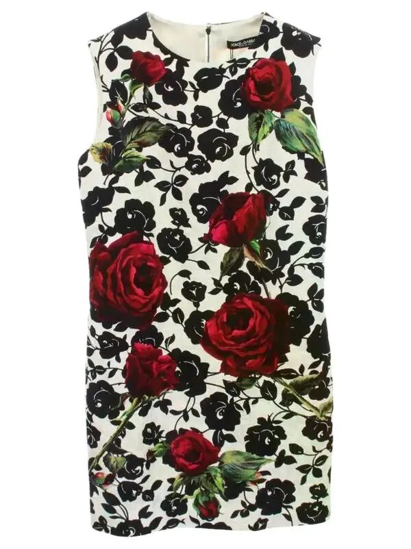 Dolce & Gabbana Floral Print Sleeveless Mini Dress - White