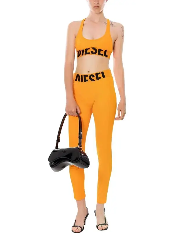 DIESEL® Microfibre Leggings With Cut-off Logo - Orange