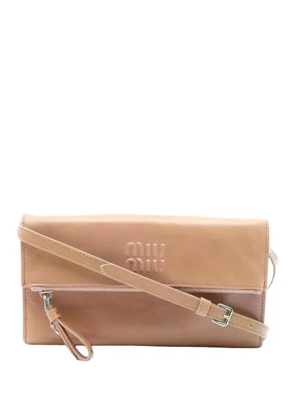 Miu Miu Logo Embossed Leather Clutch Bag - Neutrals