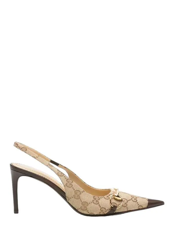 Gucci Donna Horsebit Gg Supreme Slingback Pumps - Neutrals
