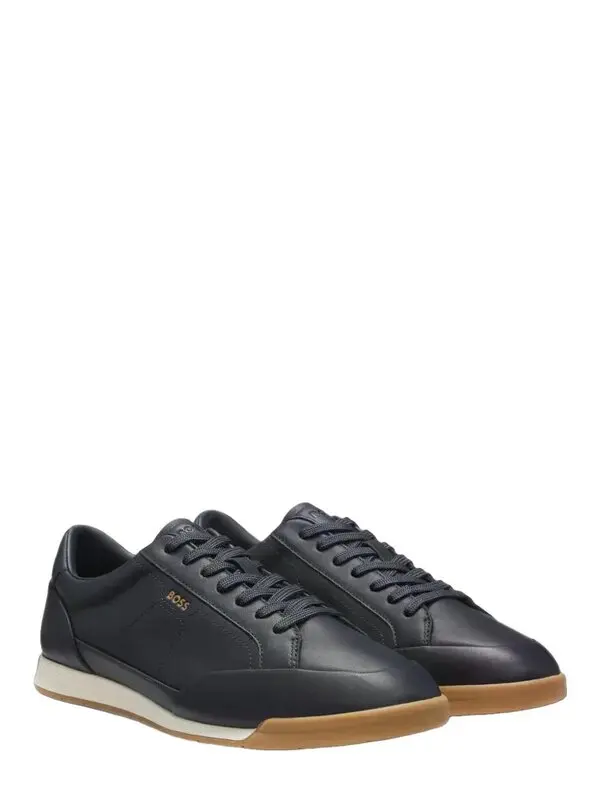 BOSS Leather Sneakers With Foil Logo - Blue