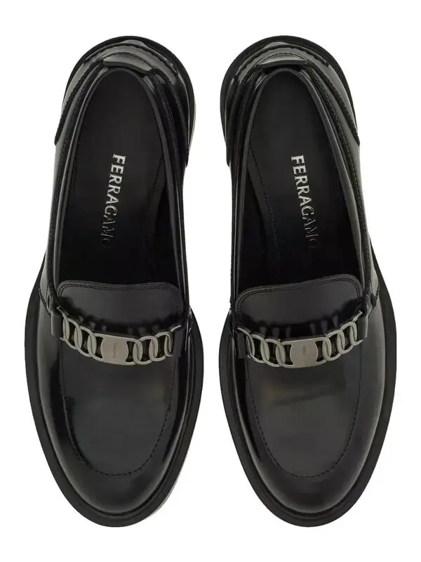 FERRAGAMO Vara Chain Loafers - Black