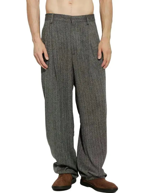 Dsquared2 Herringbone Pattern Pleated Wide Leg Trousers - Black
