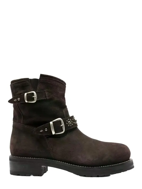 SECOND / LAYER Buckled Studded Boots - Brown