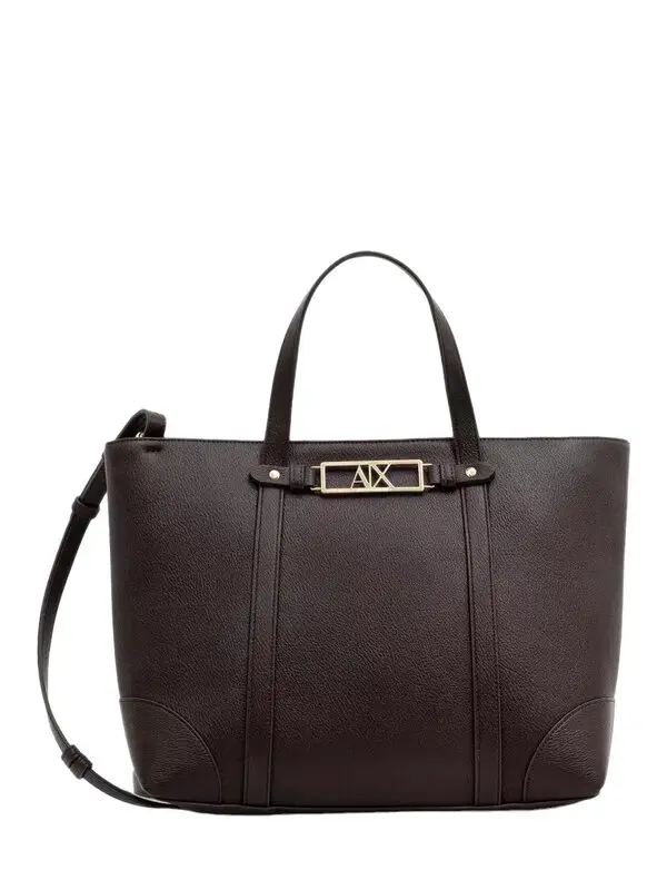 Armani Exchange Logo Plaque Grained Leather Handbag - Brown