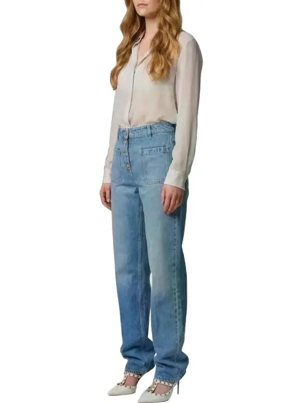 Valentino Garavani Button-embellished Straight Leg Jeans - Blue