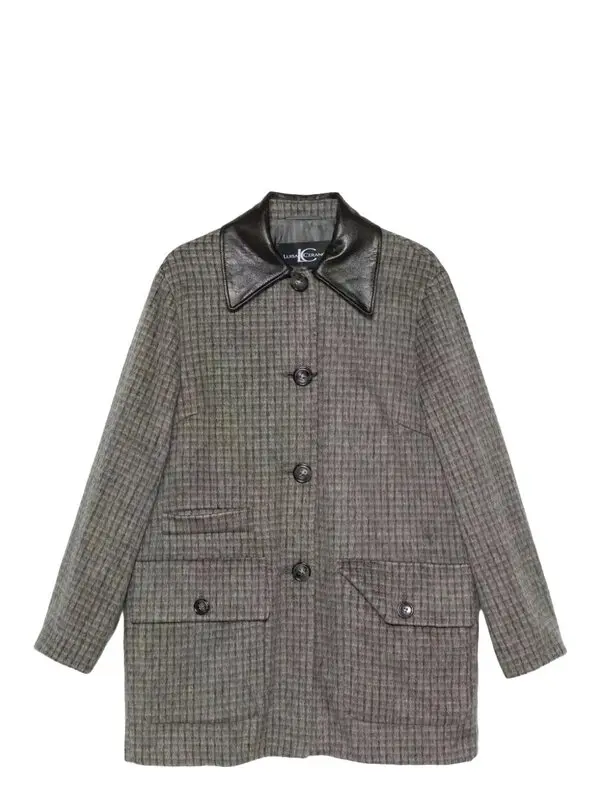 LUISA CERANO Check-pattern Leather-collar Coat - Grey