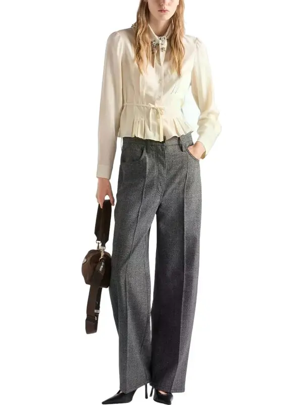 Prada Silk Marocain Shirt With Embellished Scarf - Neutrals