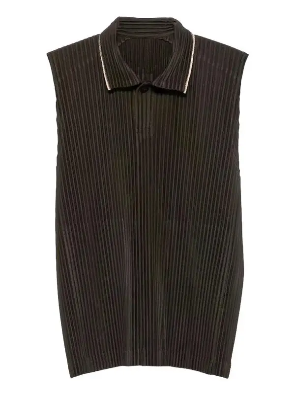 Issey Miyake Pleated Sleeveless Polo Shirt - Green