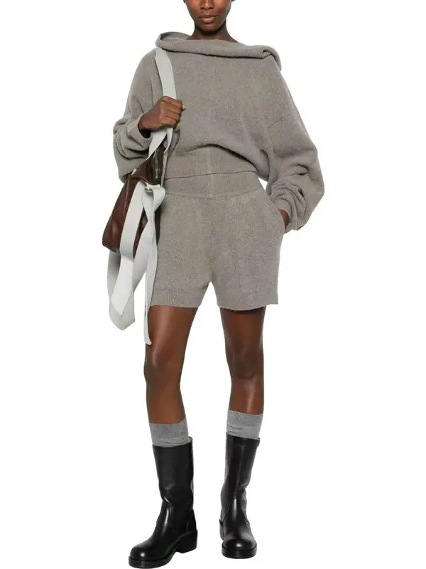 Rick Owens Ribbed Knit Cropped Hoodie - Grey