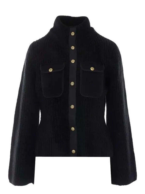 Pinko Ribbed Knit Pocket Cardigan - Black