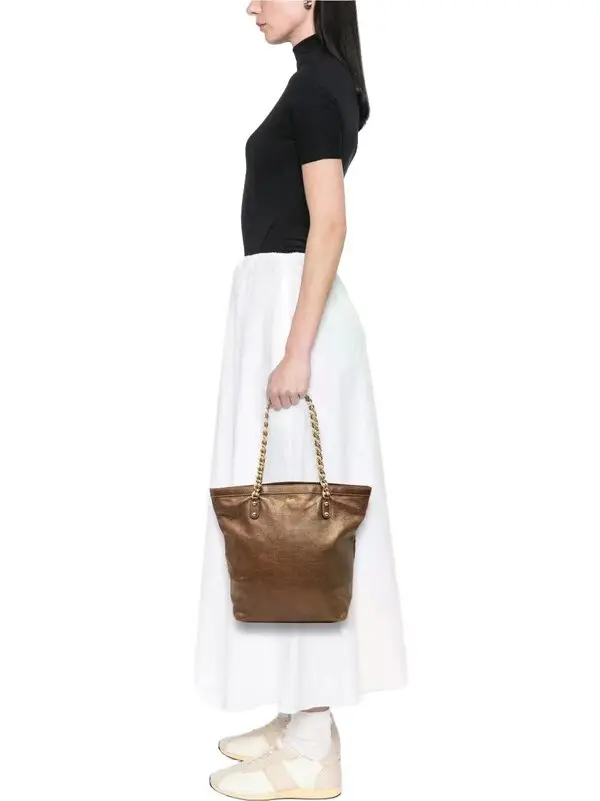 Gucci Metallic Calfskin Capri Chain Tote Bag - Brown