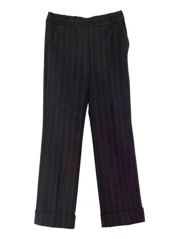 EMME Pinstripe Turn-up Trousers - Grey