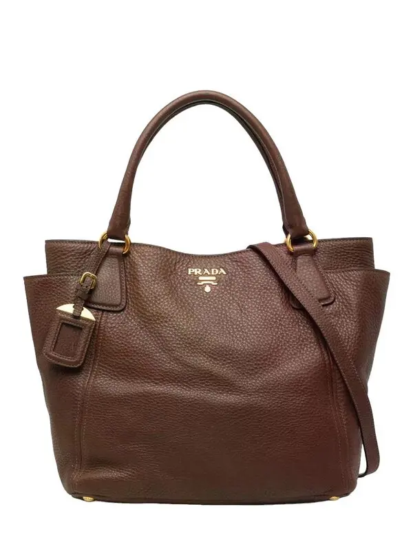 Prada Vitello Daino Convertible Tote Satchel - Brown