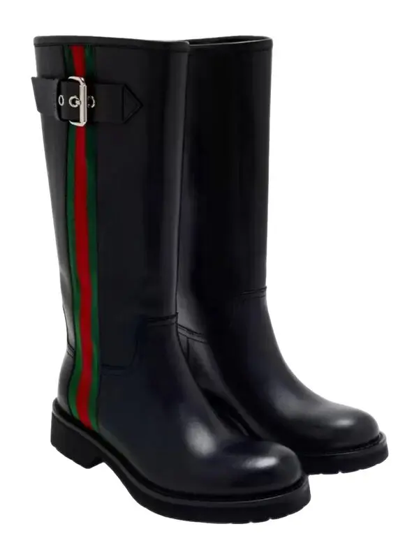 Gucci Biker Boots With Web Detail - Black