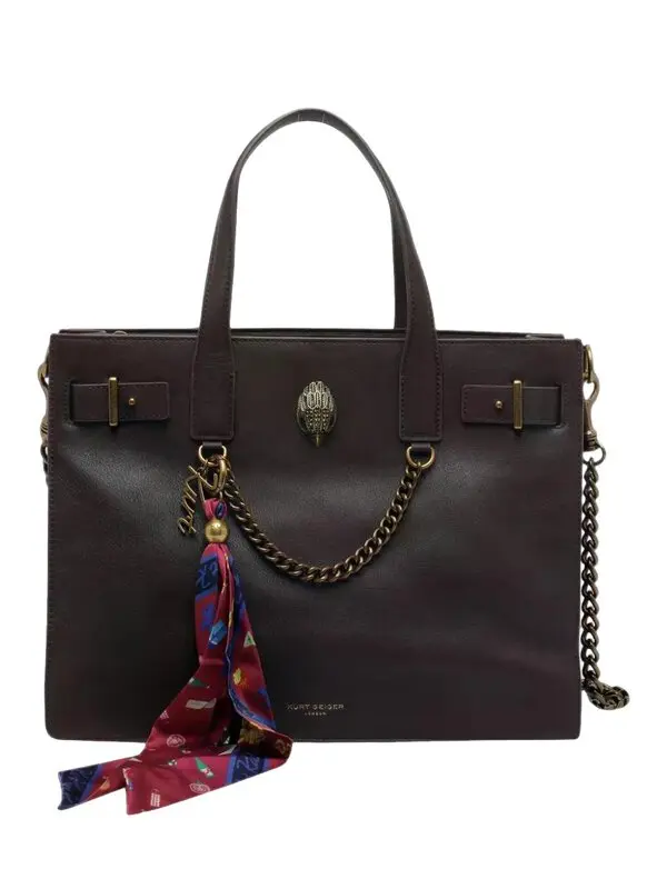 Kurt Geiger Eagle Plaque Tote Bag With Printed Scarf Detail - Brown