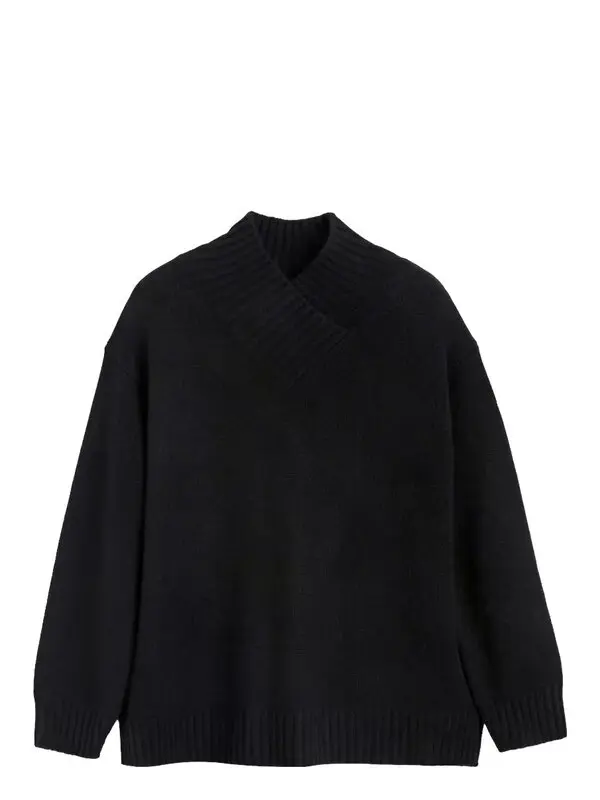 Chinti & Parker Ribbed-knit Wrap-neck Sweater - Black
