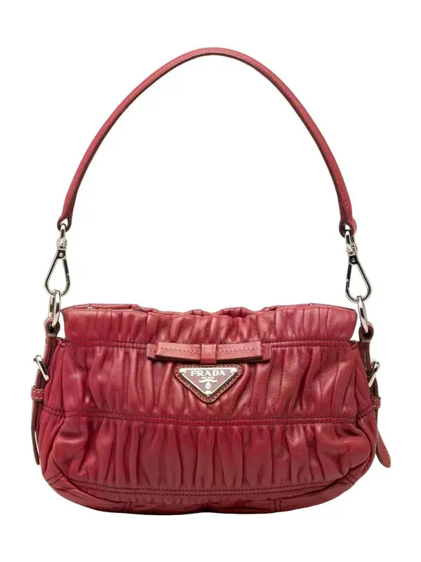 Prada Nappa Gaufre Bow Shoulder Bag - Red