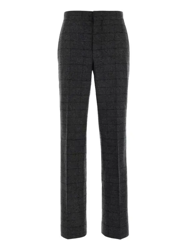 Moschino Embroidered Checked Wool Trousers - Grey