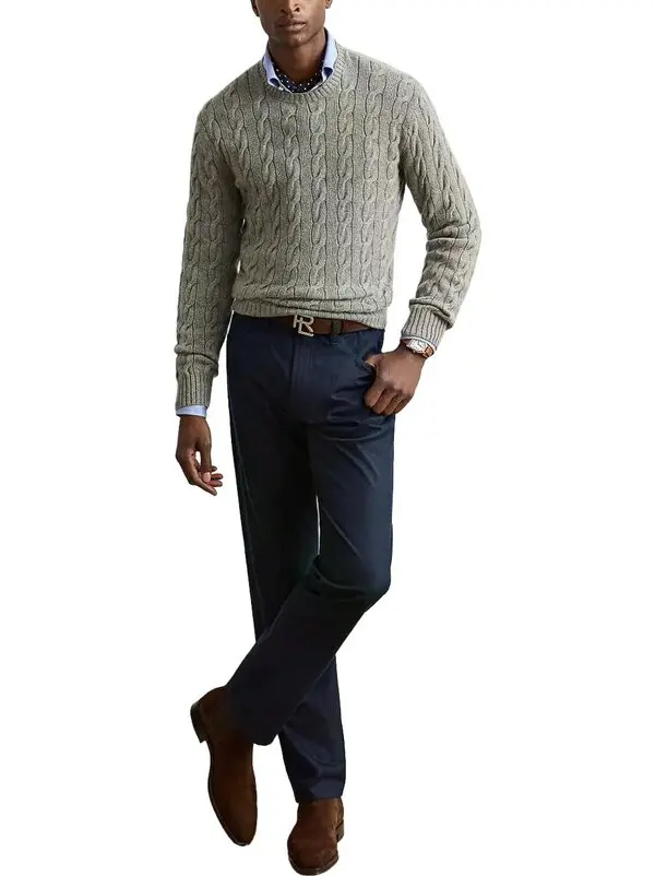 Ralph Lauren Purple Label Cashmere Cable Knit Crew Neck Sweater - Grey