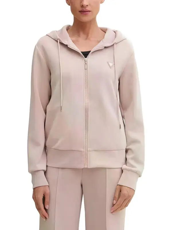 Guess Logo Plaque Zip-up Hoodie - Neutrals