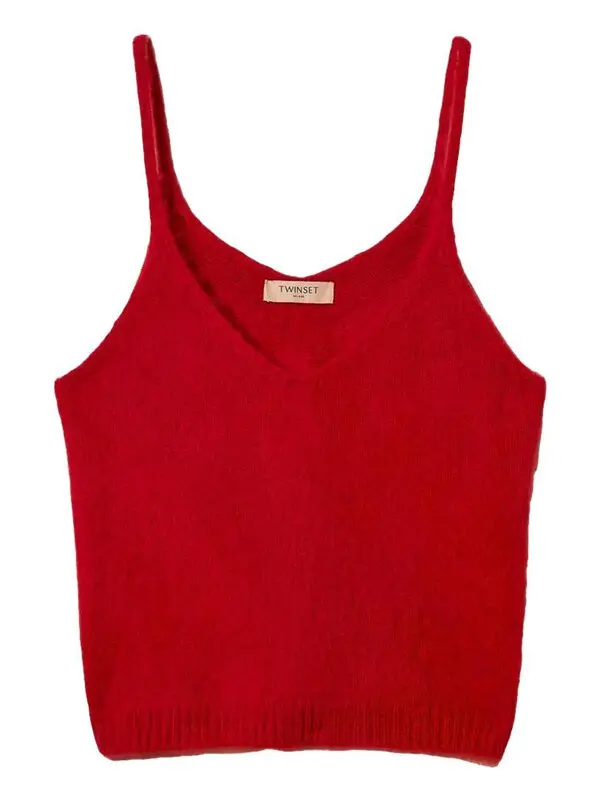 TWINSET Brushed Wool Blend V-neck Top - Red
