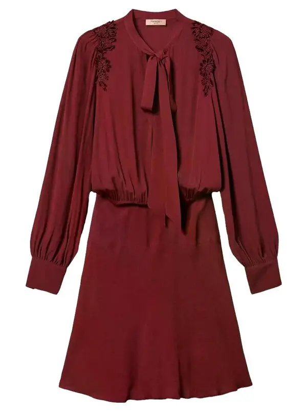 TWINSET Short Crêpe De Chine Dress With Embroidery And Pussycat Bow - Red