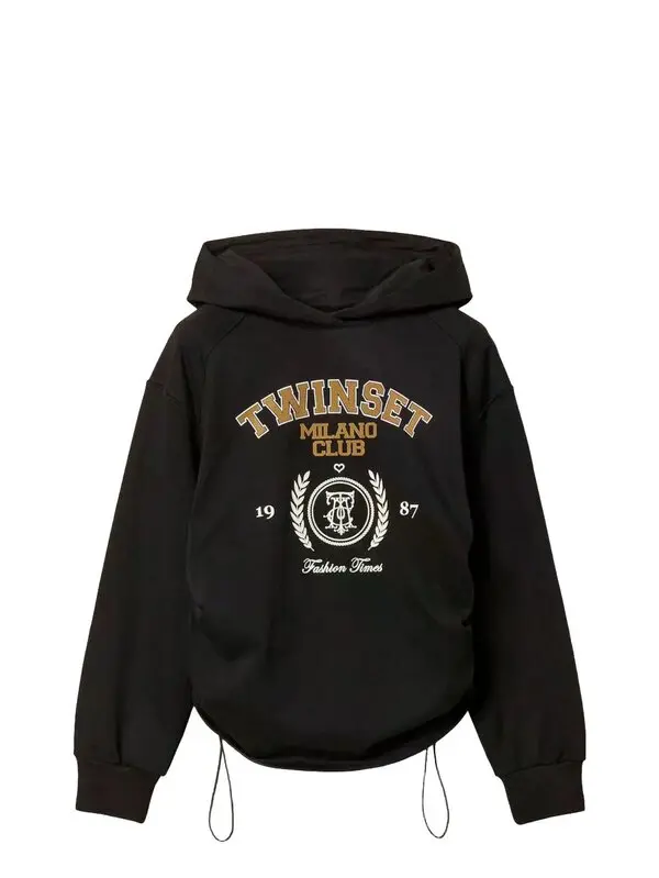 TWINSET Hoodie With Logo Print And Drawstring Hem - Black