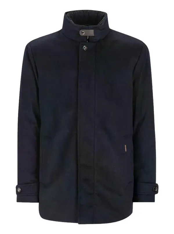 MOORER Single-breasted High-neck Coat - Blue