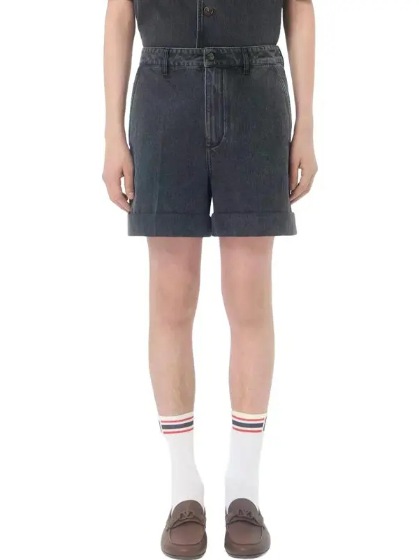 Valentino Garavani Cuffed Denim Bermuda Shorts With Vgold Detail - Grey