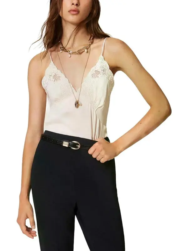 TWINSET Envers Satin Top With Embroidery - Neutrals