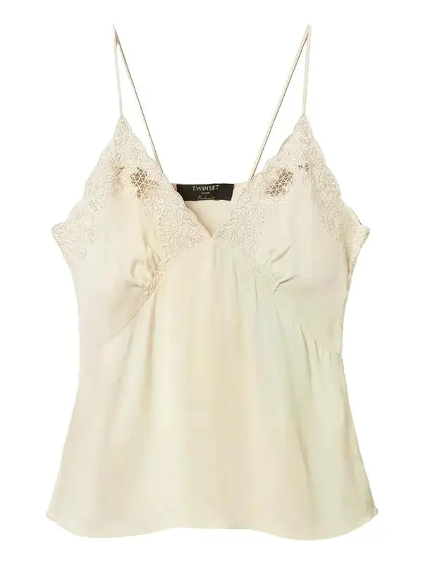 TWINSET Envers Satin Top With Embroidery - Neutrals
