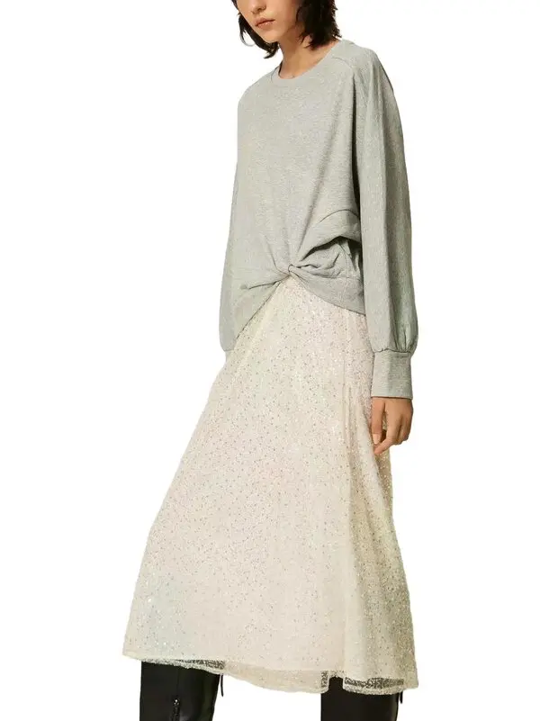 TWINSET Plush Fabric And Embroidered Tulle Long Dress - Grey