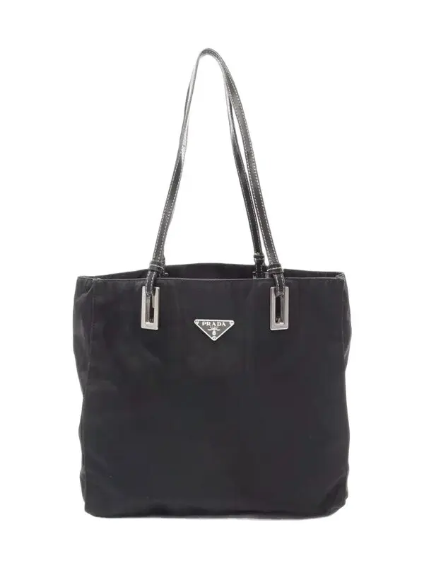 Prada 2000s Logo Plaque Tote Bag - Black