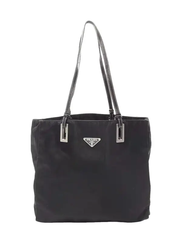 Prada 2000s Logo Plaque Tote Bag - Black