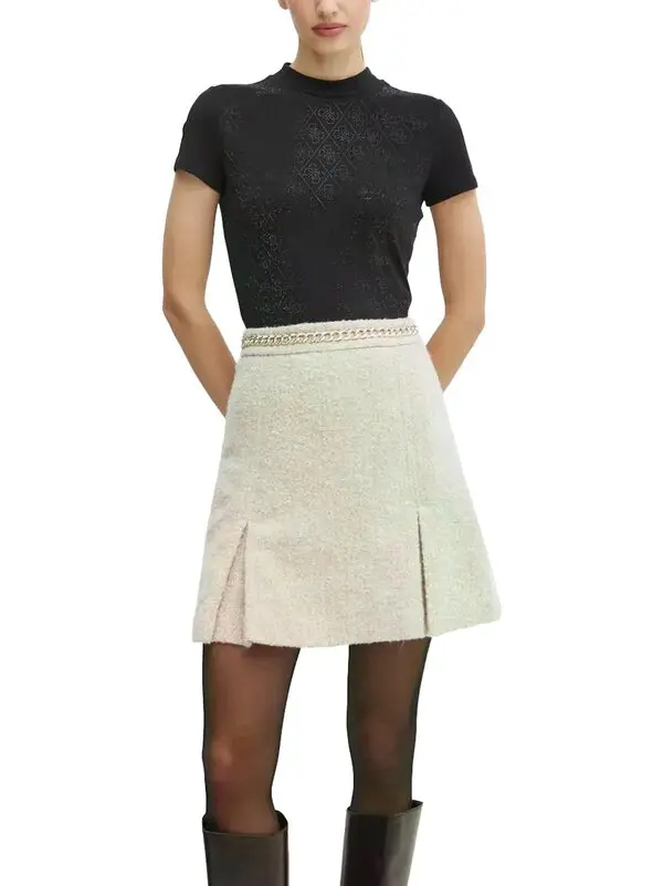 Guess Rhinestone Embellished Logo Pattern Mock Neck T-shirt - Black